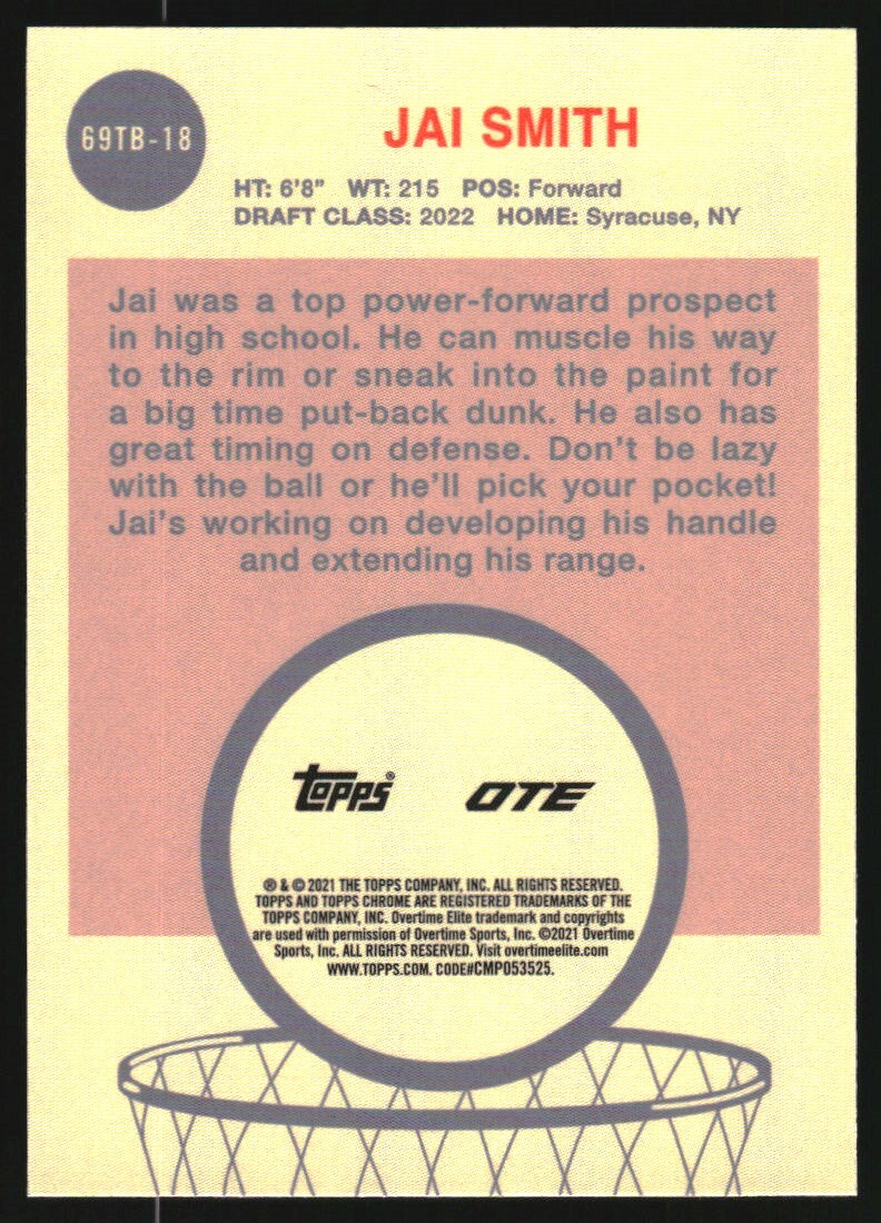 2021-22 Topps Chrome Overtime Elite '69 Topps #69TB18 Jai Smith | eBay