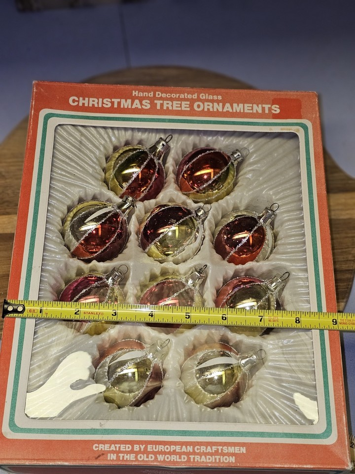 Vintage Glass Hand Decorated Striped Christmas Tree Ornaments Romania ...