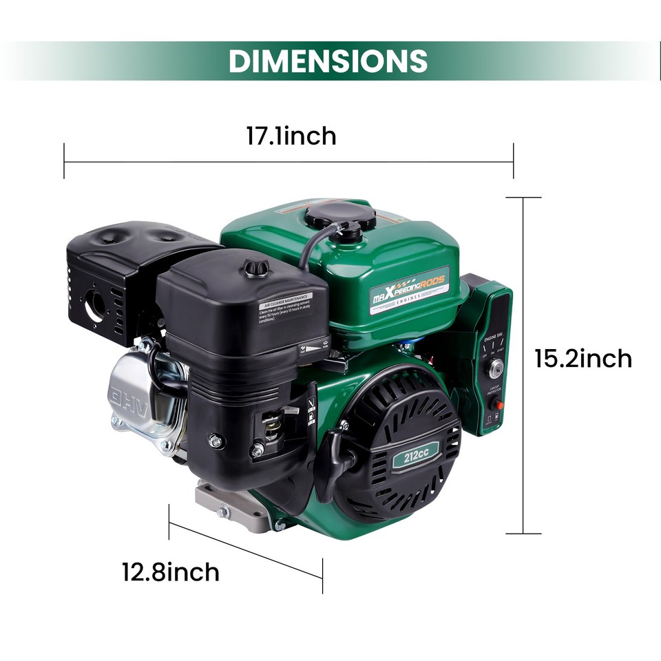 Electric Start Gas Engine Motor 212cc 4-Stroke 7HP Horizontal ...