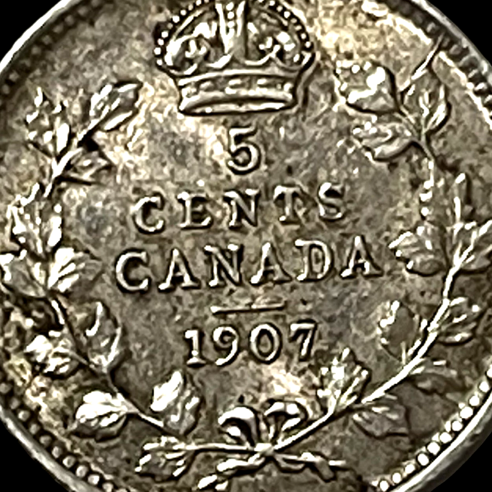 1907 Canada 5c Five Cents 0.925 Sterling Silver Coin Canada KM# 13 Lot ...