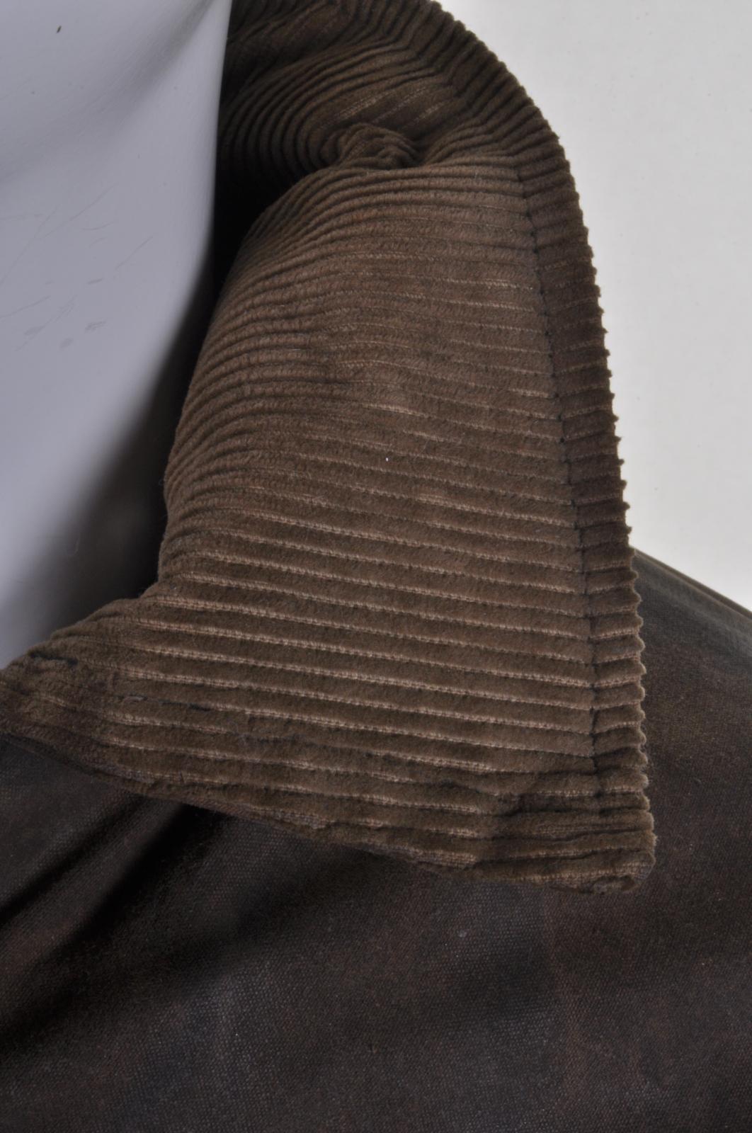 VINTAGE Brown Hooded Waxed Jacket M Cord Collar Wax C… - Gem