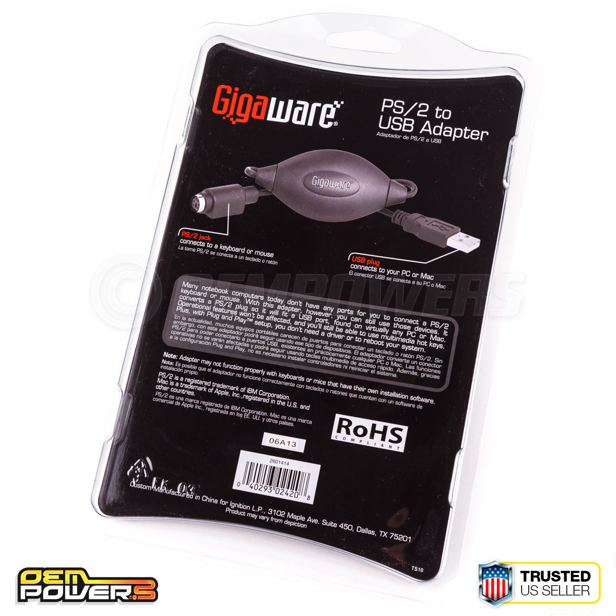 Gigaware PS/2 Female to USB Port Adapter MAC/PC Compatible For Keyboard ...