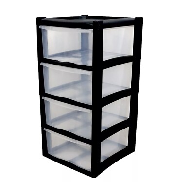 LARGE 4 PLASTIC DRAWERS -TOWER UNIT TROLLEY CHEST DRAWER SCHOOL OFFICE ...