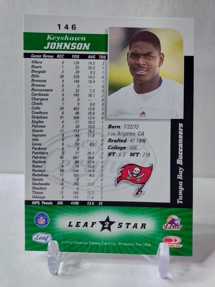 2000 Leaf Certified Football #146 Keyshawn Johnson Tampa Bay Buccaneers ...