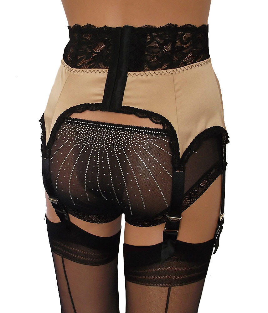Satin 6 Strap Suspender Belt Waspie With Lace High Waist And Front