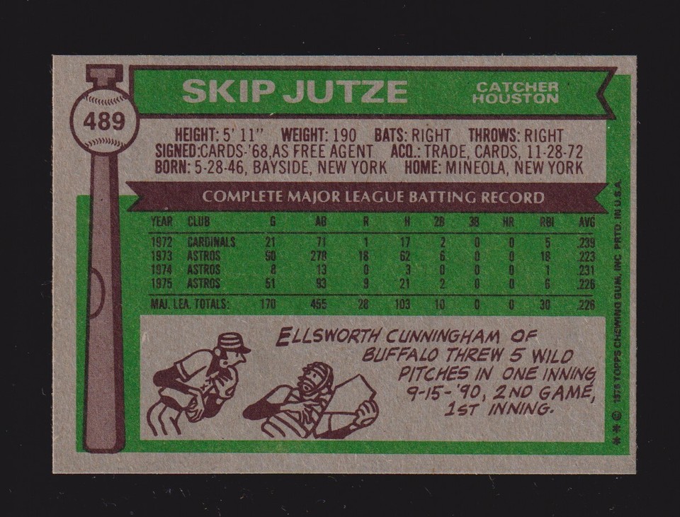 1976 TOPPS #489 Skip Jutze HOUSTON ASTROS EX-MINT+ B | eBay
