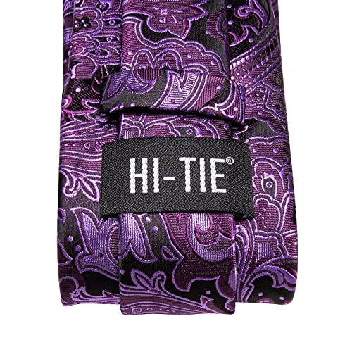 Men's Tie Lapel Pin Set Pocket Square Cufflinks Formal Black Purple ...