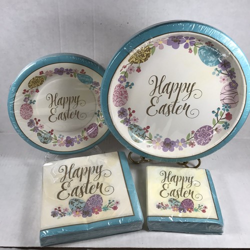 Happy Easter Paper Plates Napkins Tablecloth Service for 18 Dinner ...