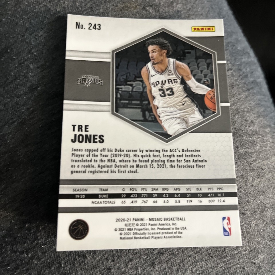 2020-21 Panini Mosaic Tre Jones Base #243 Rookie RC Spurs | eBay
