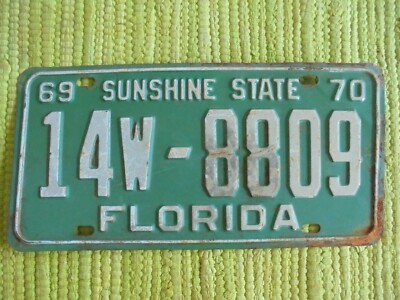 69 70 Florida License Plate FL 1969 1970 Tag Marion Cnty Sunshine State ...