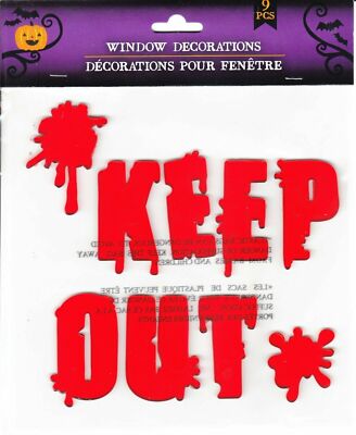 NEW HALLOWEEN 9 pc Red Bloody KEEP OUT Warning Window Gel Clings Decor ...
