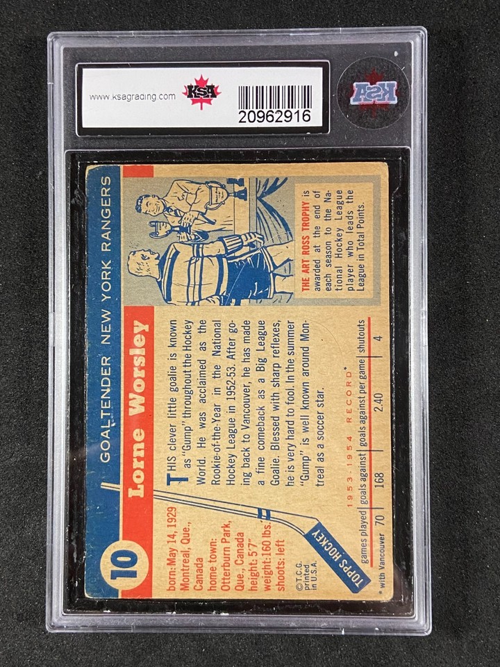 Gump Worsley 1954-55 Topps #10 NHL New York Rangers KSA 5 EX | eBay