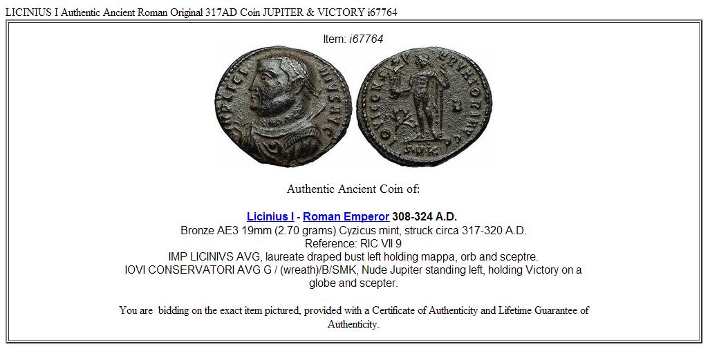 LICINIUS I Authentic Ancient Roman Original 317AD Coin JUPITER ...