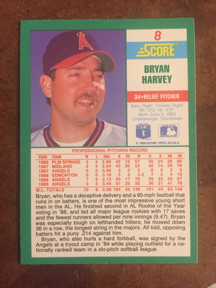 Bryan Harvey 8 Score 1990 MLB Baseball Trading Card | eBay