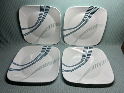 (4) Corelle Corning Square Ocean Arc 9” Luncheon Dessert Plates NO ...