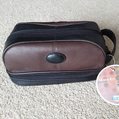 Fossil Full Grain Leather Shave Kit/Water Resistant Base & Interior NEW ...