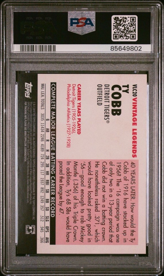 2010 Topps Vintage Legends Baseball Ty Cobb Card #VLC20 PSA Mint 9 | eBay