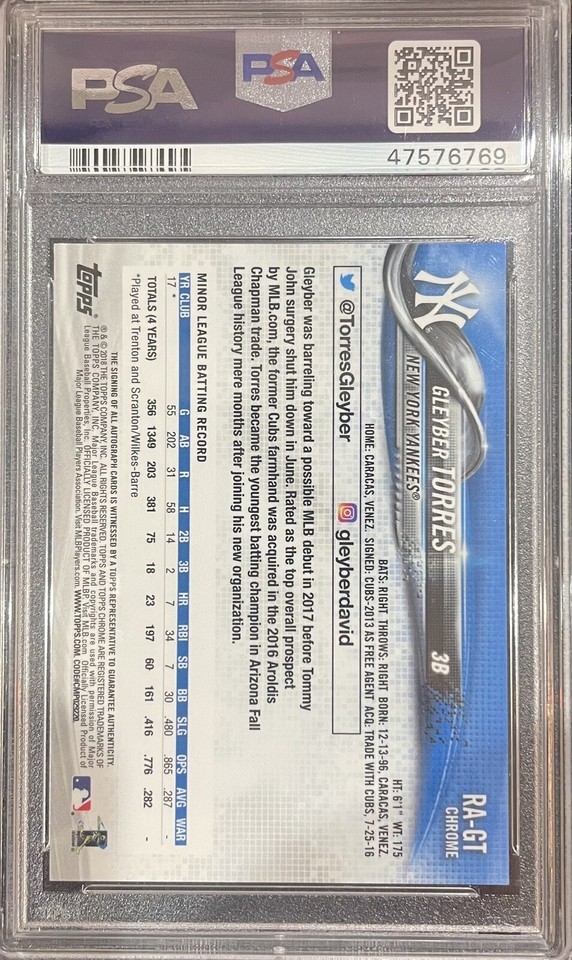 2018 Topps Chrome - Rookie Autographs Refractor #RA-GT Gleyber Torres ...