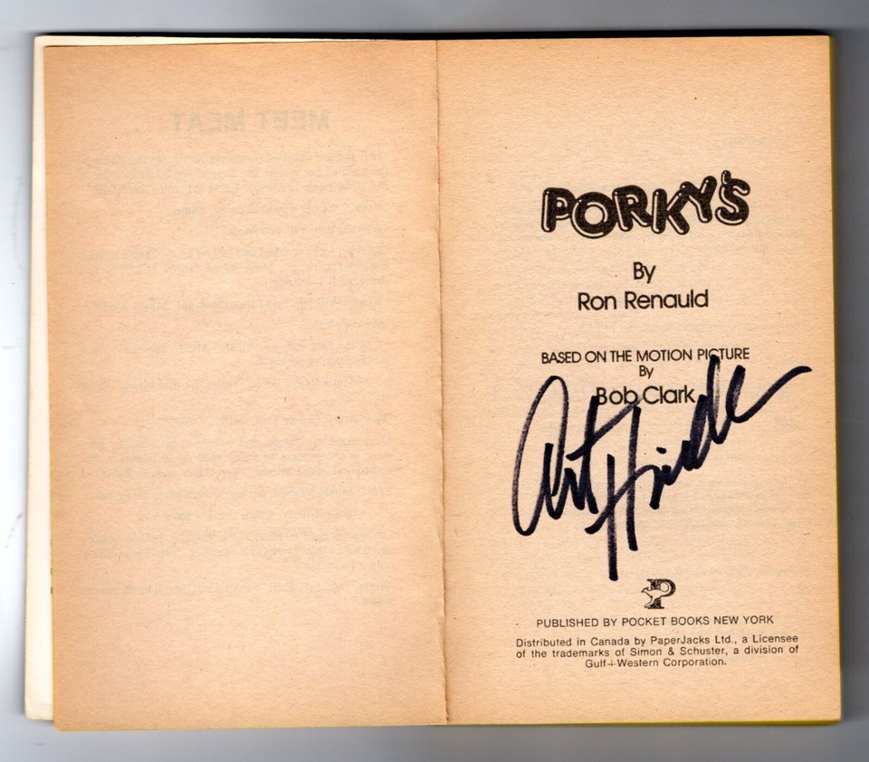 PORKY'S Ron Renauld 1983 First Print Movie Book Signed By Art Hindle | eBay