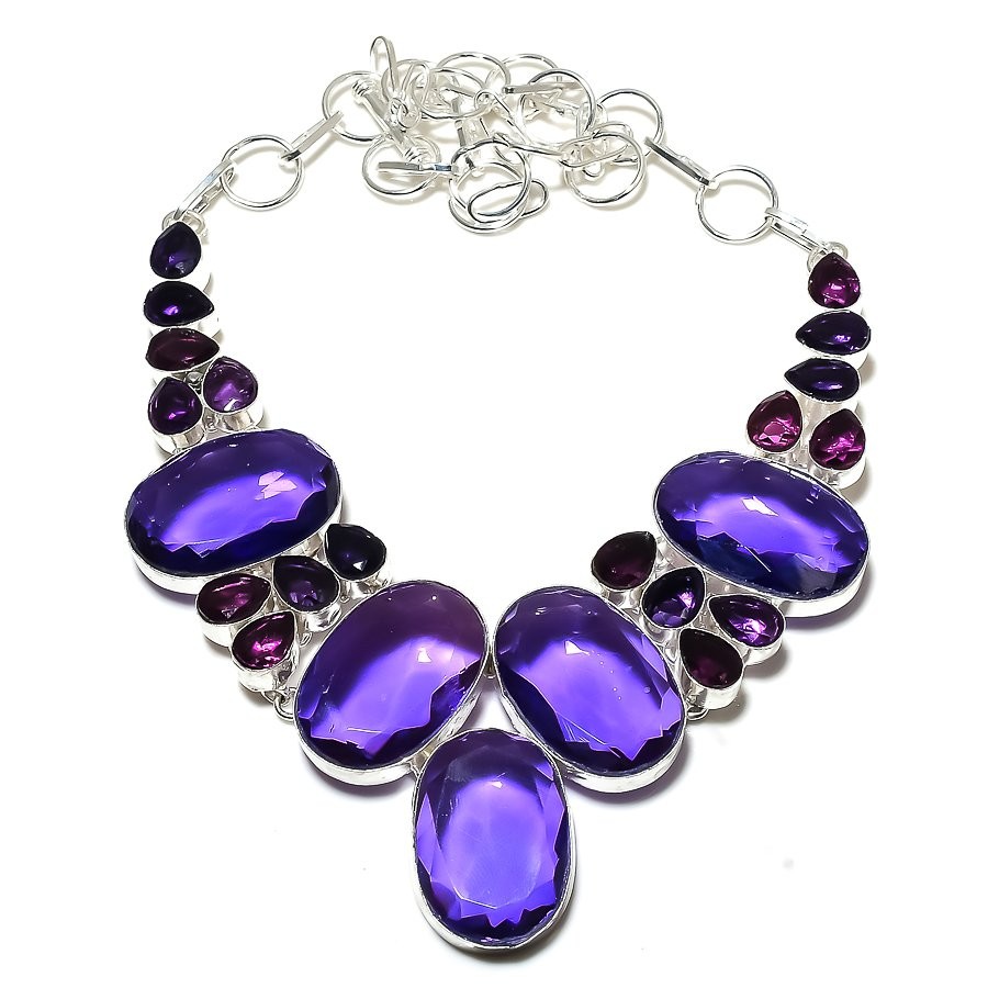 Bi-Color Tourmaline, Amethyst 925 Sterling Silver Jewelry Necklace 18 ...