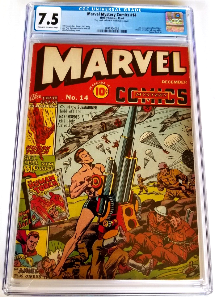 MARVEL MYSTERY COMICS #14 CGC VF- 7.5 TIMELY 1940 SCHOMBURG NAZI WWII ...