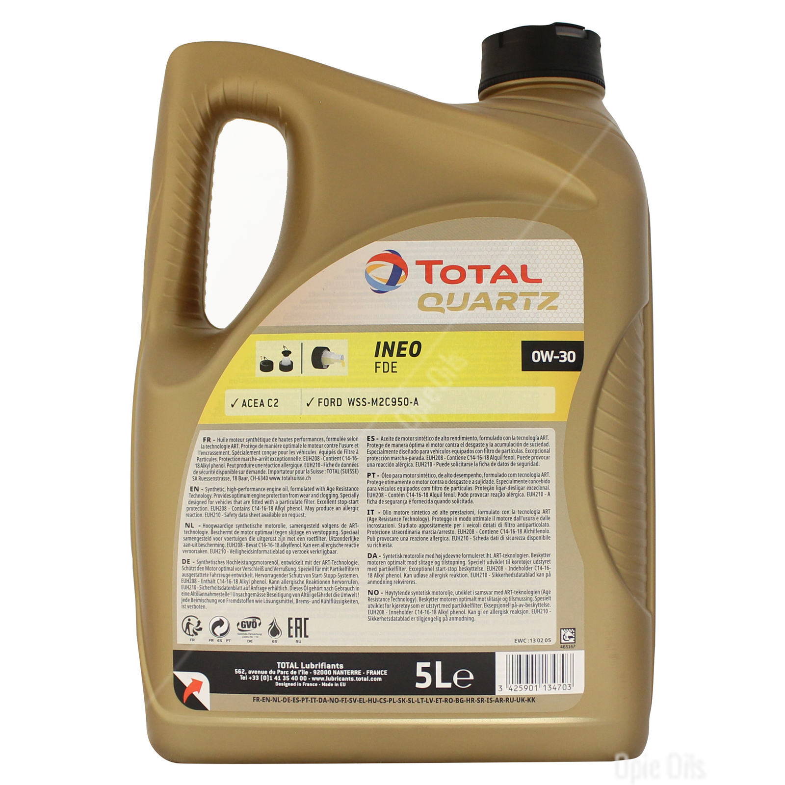 Total Quartz Ineo FDE 0W-30 Low Saps Engine Oil DPF Compatible 0w30 5L ...