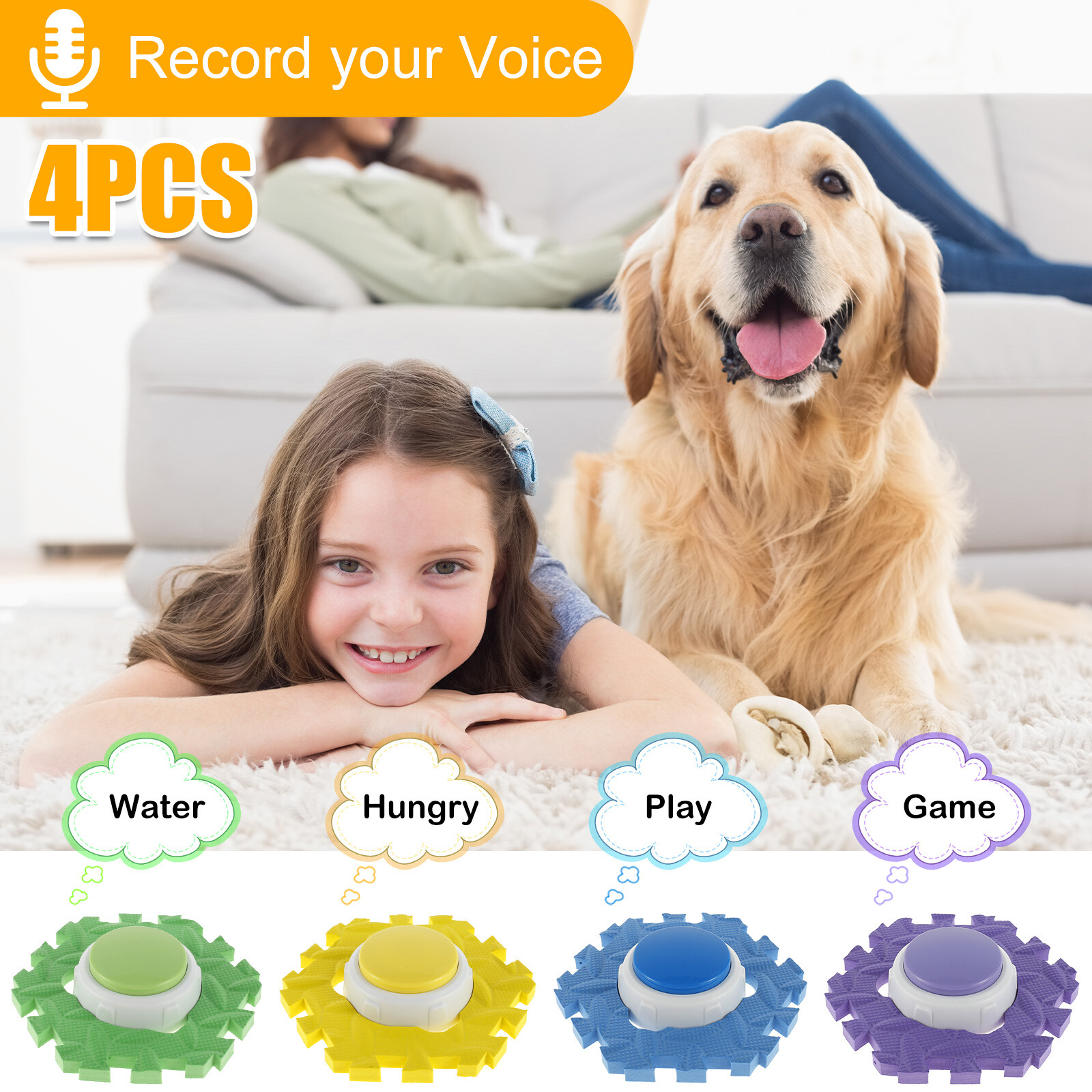 4Pcs Dog Talking Button with Non-slip Mat Recordable Pet Training ...
