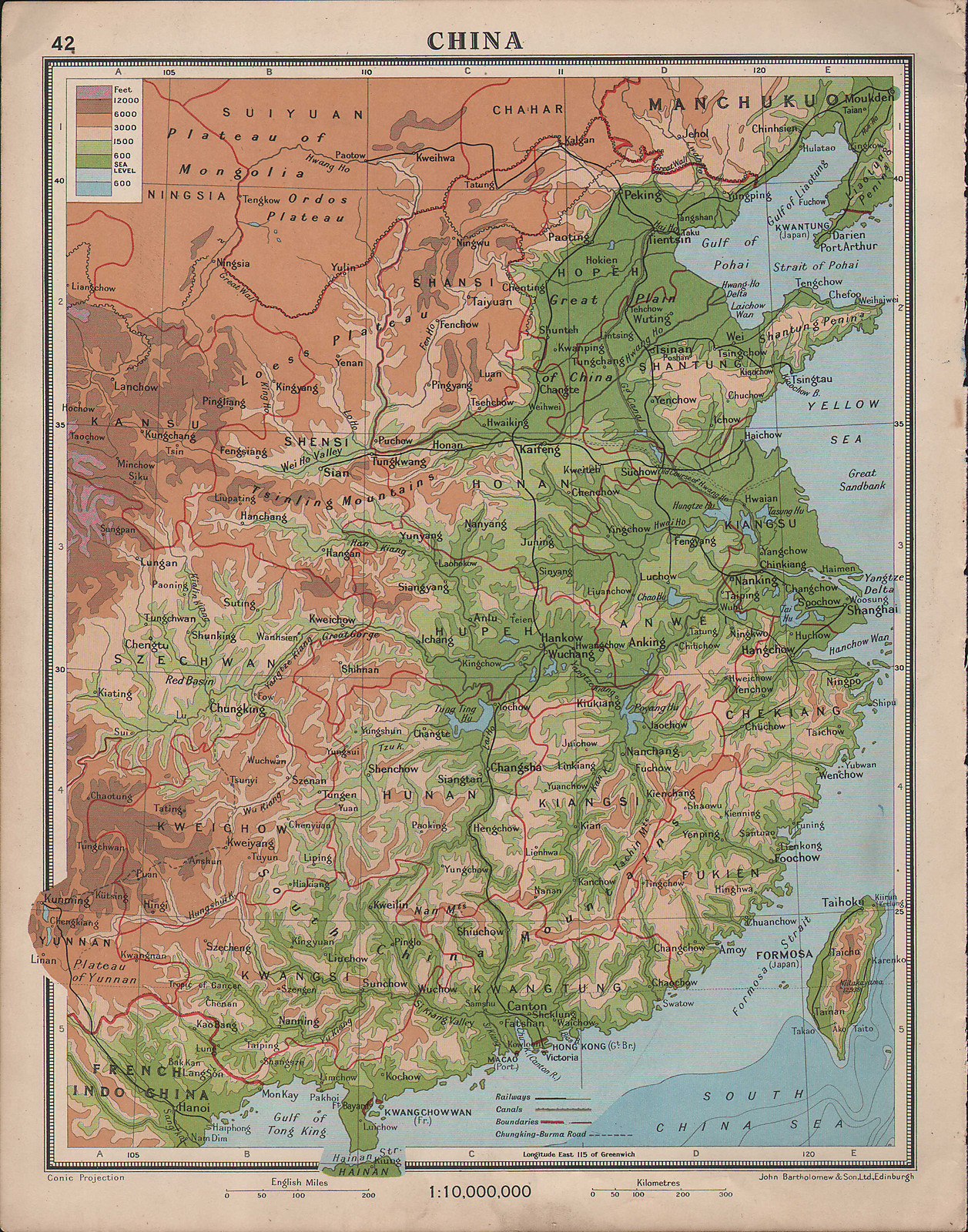 1939 MAP ~ CHINA ~ PLATEAU OF MONGOLIA KWEICHOW HONAN FUKIEN FORMOSA | eBay