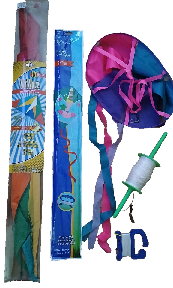 2 Kites, Kite String Holder w/ String & Kite Tail/Windsock, Everything ...