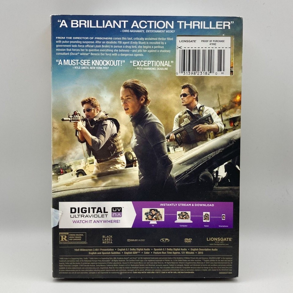 Sicario DVD Digital Movie Emily Blunt Benicio Del Toro Josh Brolin ...