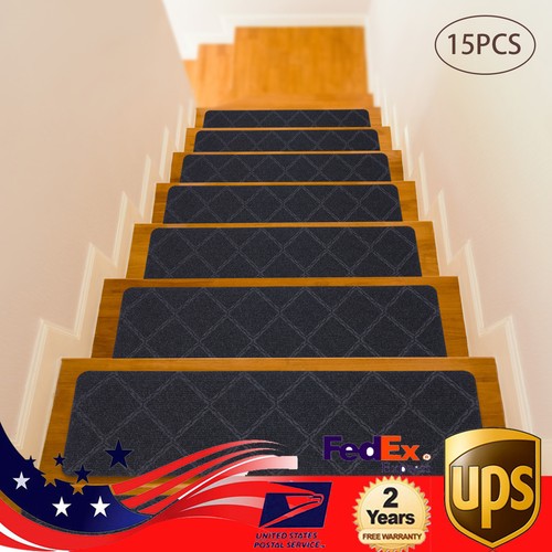 15PCS Stair Treads Carpet Mats Pads Step Staircase Protection Cover Non ...