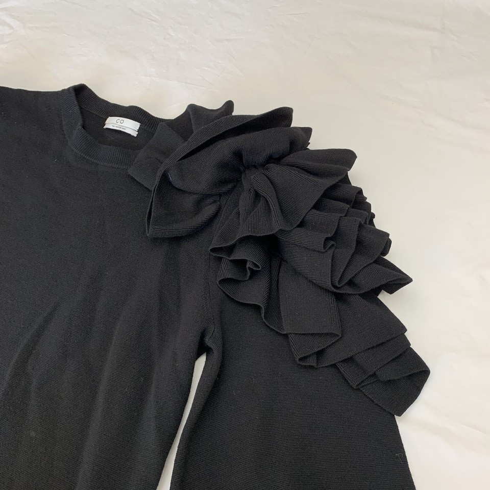 CO Womens Exaggerated Ruffle 3/4 Sleeve Merino Wool Sweater Size Large ...