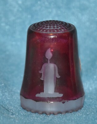 Etched candle on red glass thimble Made in West Germany Sawtooth edge ...