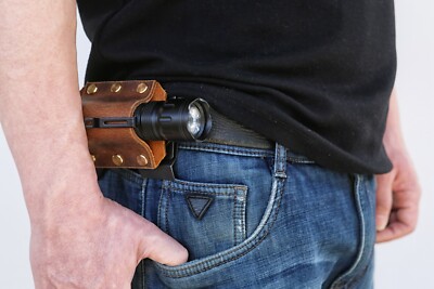 Personalized leather flashlight holster rustic leather flashlight belt ...