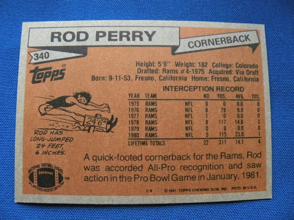 1981 Topps All Pro Rod Perry Rams card #340 NFL football $1 S&H | eBay
