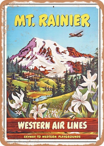 METAL SIGN - 1954 Mt. Rainier Western Air Lines Vintage Ad | eBay