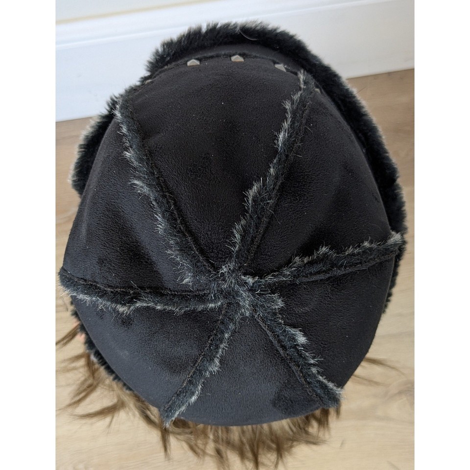 Cejon Bucket Hat Black Faux Suede Fur Studded Winter Warm Cozy Indie ...