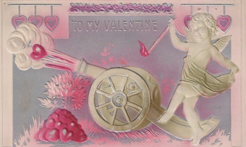 Valentine's Day Cupid Shooting Hearts From Cannon Airbrush Emboss ...