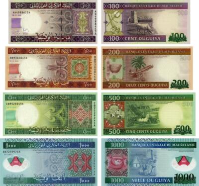 Mauritania set of 4 banknotes 2013-2015 UNC 100, 200, 500, 1000 ouguiya ...