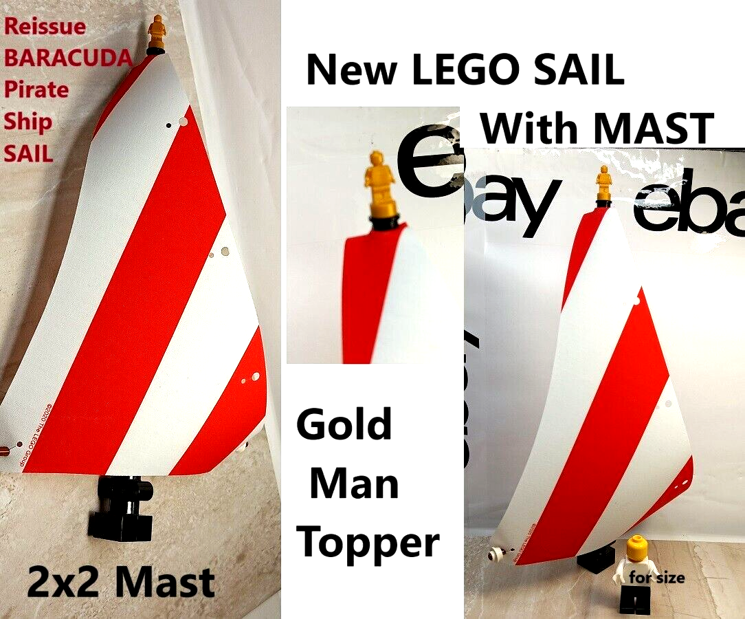 New LEGO Sail PIRATE BARRACUDA Triangle Red Strip GOLD MAN Mast Cloth ...