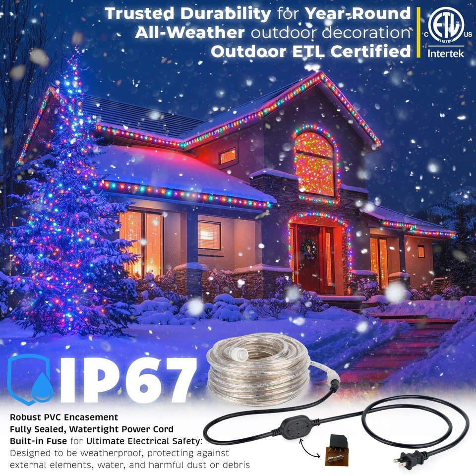 LED Rope Light 10/20/25/50/100/150ft Outdoor Tree Waterproof Holiday ...