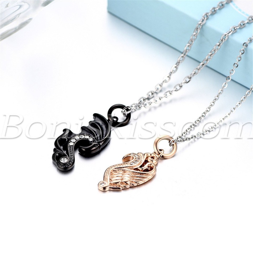 2pcs His and Hers Stainless Steel Angel Wing Heart Matching Pendant ...