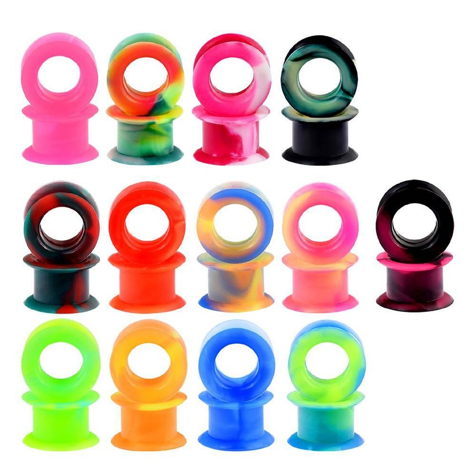 2PCS Ear Tunnel Plugs Double Flared Hollow Hard Silicone Ear Gauges ...