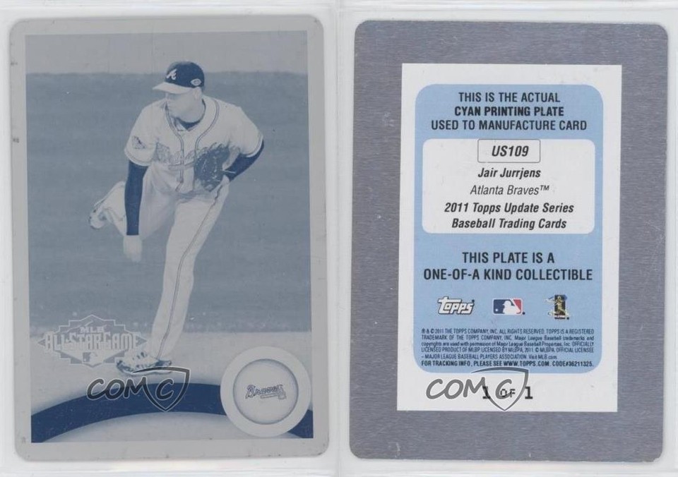 2011 Topps Update All-Star Printing Plate Cyan 1/1 Jair Jurrjens #US109 ...