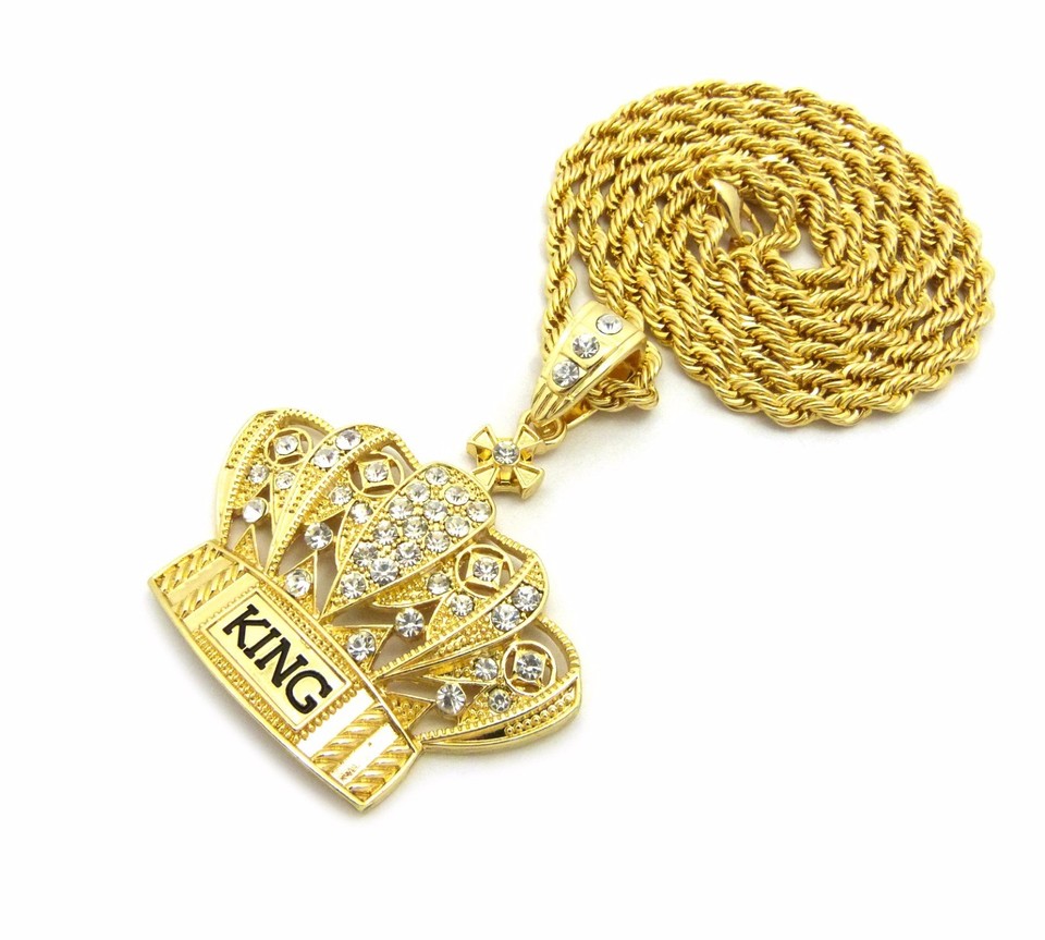 NEW KING CROWN PENDANT & 36" CUBAN/ROPE CHAIN HIP HOP NECKLACE - XYP10G ...