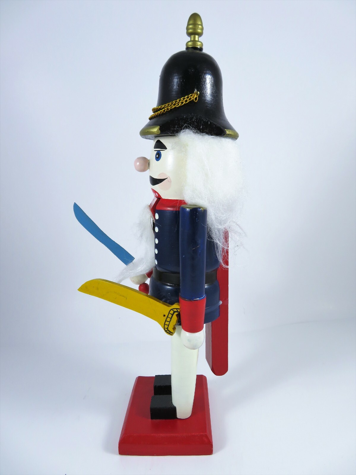 Wooden Nutcracker Soldier Holding 2 Swords 13.75 In Red White Blue Hand ...