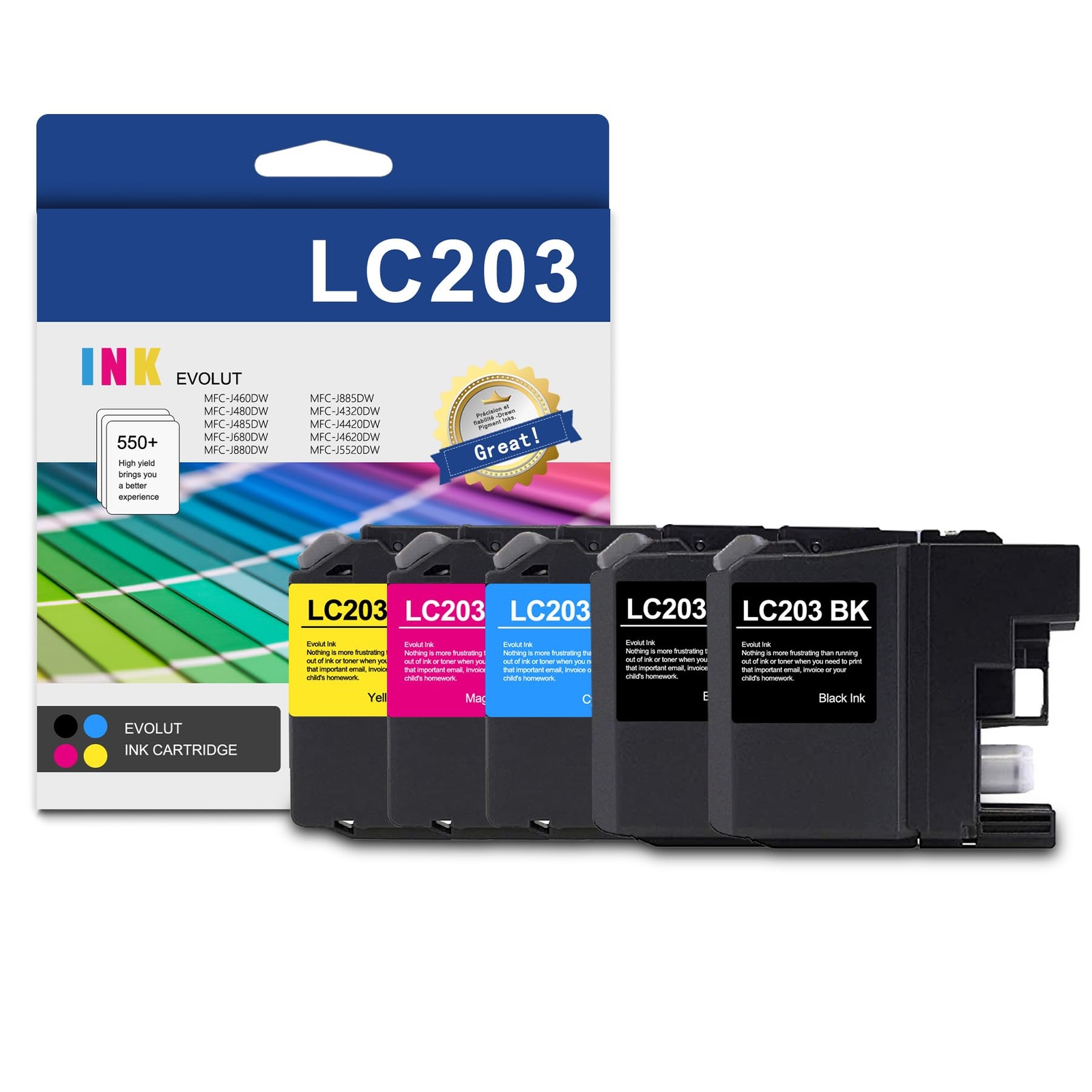LC201 LC203 XL Ink Cartridges 5-Pack 2 Black 1 Cyan 1 Magenta 1 Yellow ...