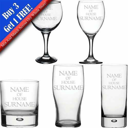 Personalised Engraved "Name of House Surname" Novelty Glass, Various ...