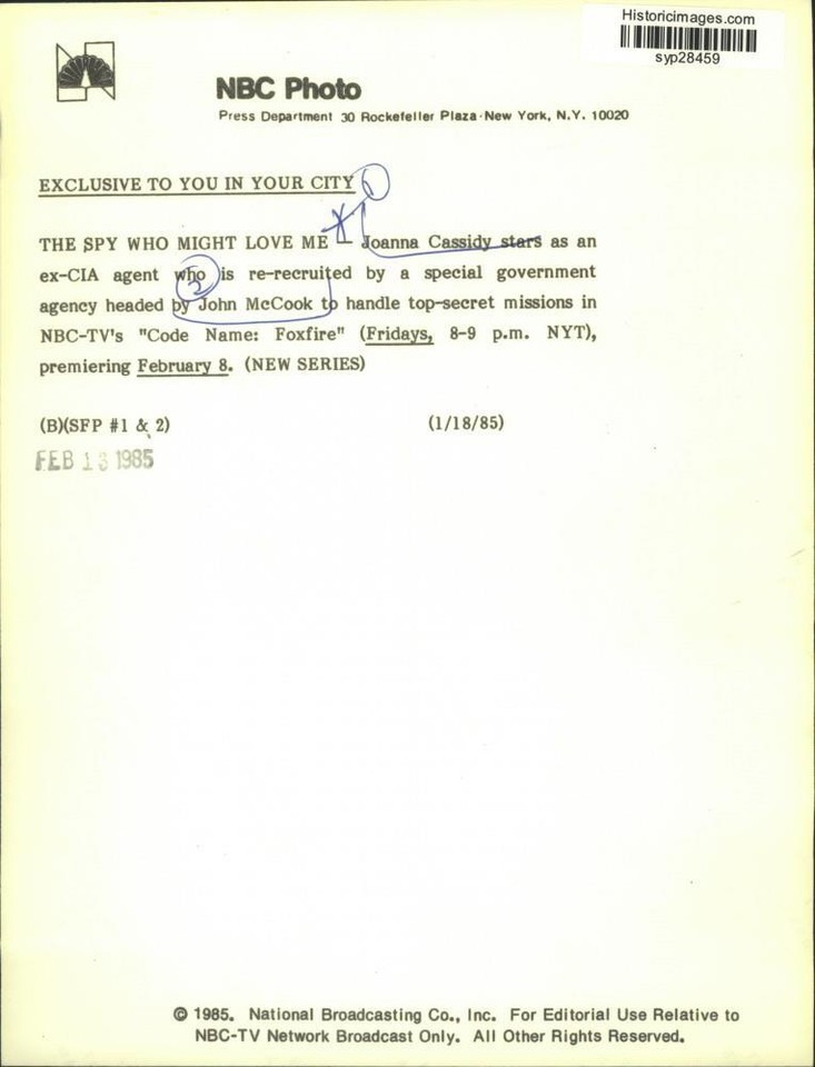 1985 Press Photo Actors Joanna Cassidy, John McCook in "Code Names ...