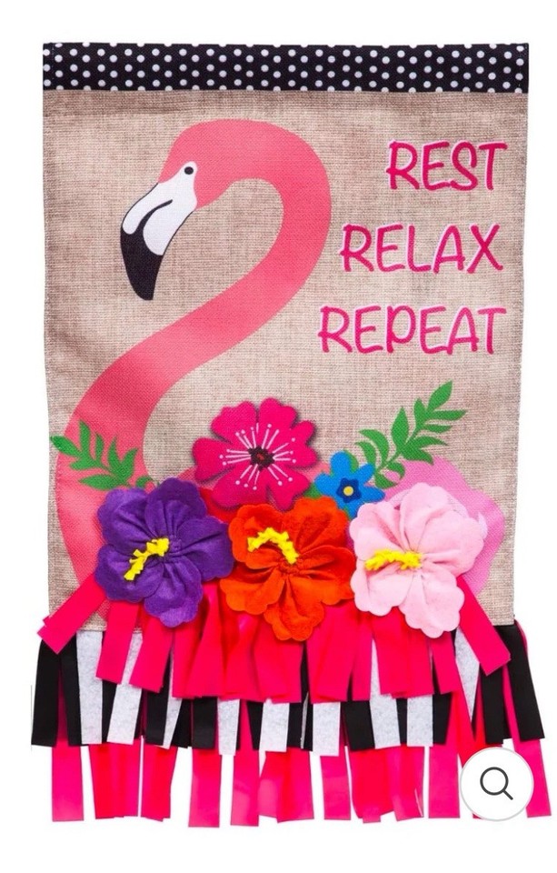 Fringe Flamingo Rest Relax Repeat Evergreen Garden Flag | eBay